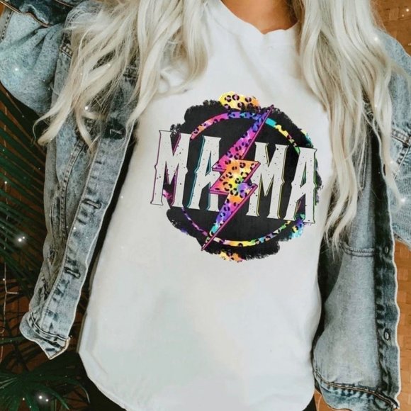 Tops | Lightening Bolt Mama Shirt Rocker Mom Tshirt Cute Momma Tshirt ...